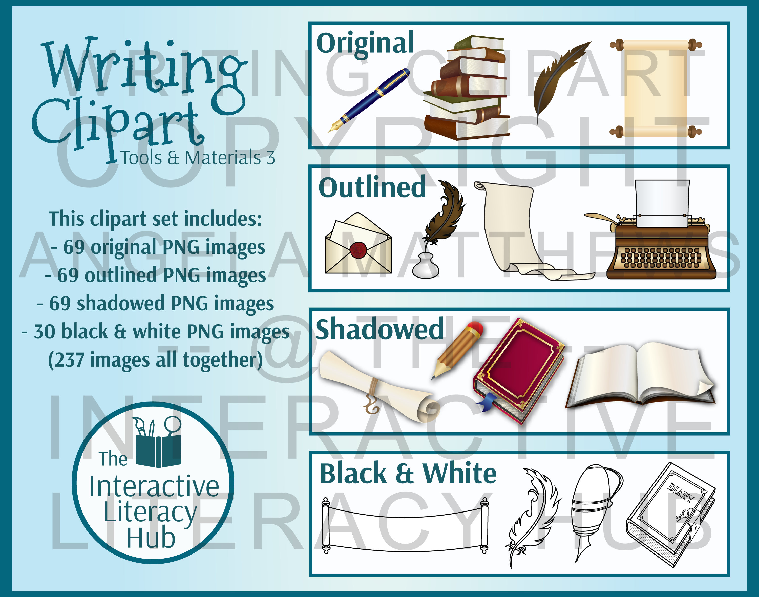 Writing Clipart - Vintage Tools and Materials - 69 PNG Graphics in ...