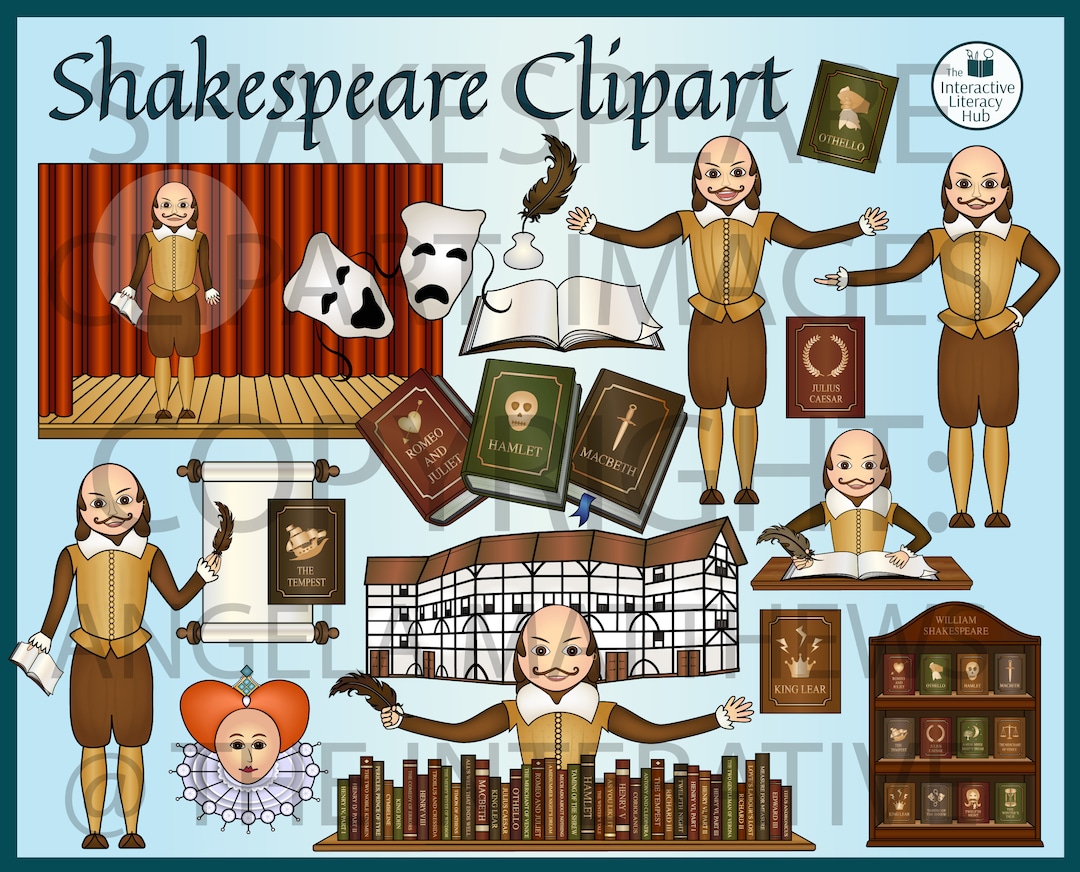 Shakespeare Clipart - 50 Png Illustrations (includes Outlined, Original ...