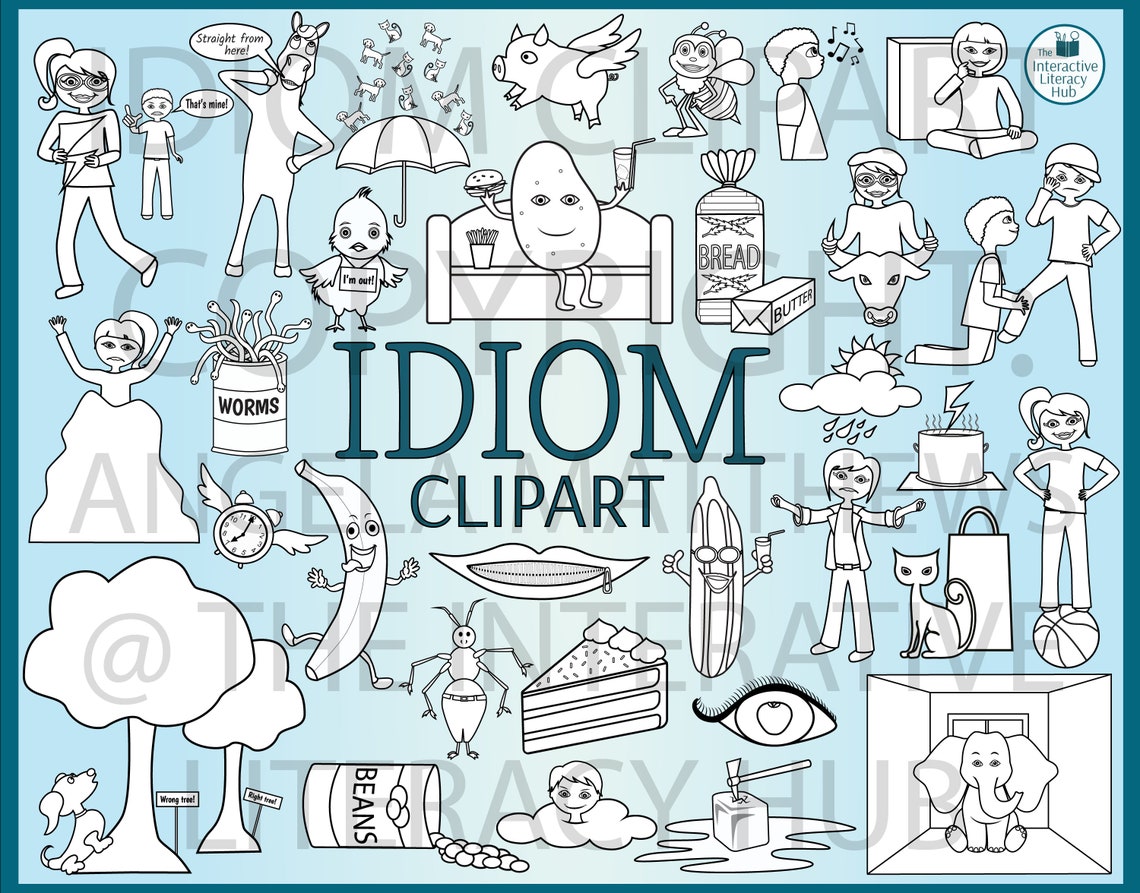 Idiom Clipart - 30 PNG Graphics of Idioms ( Black and White Versions of ...
