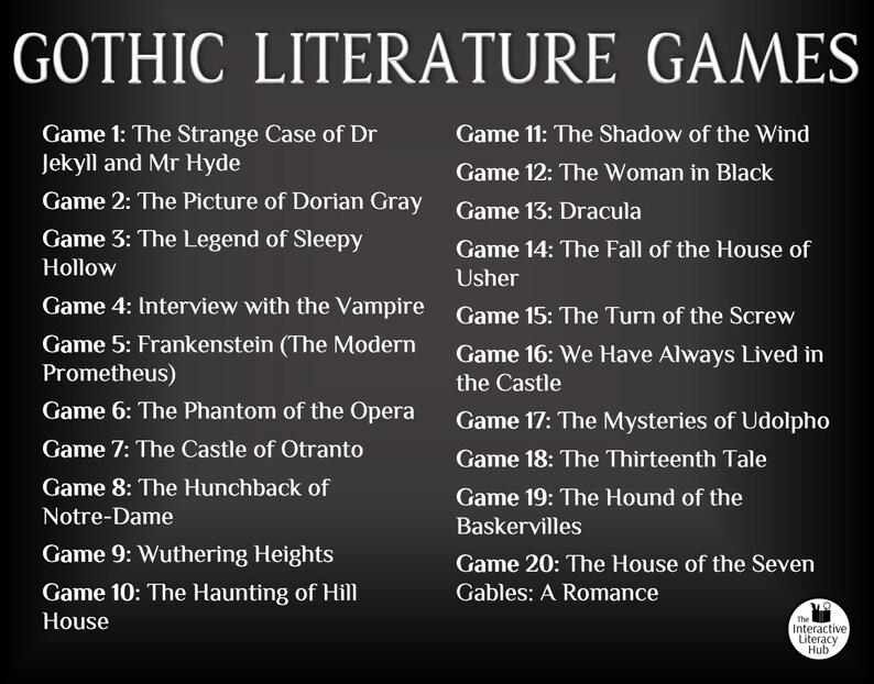 Gothic Literature Powerpoint Games 20 Games With Examples of Gothic ...