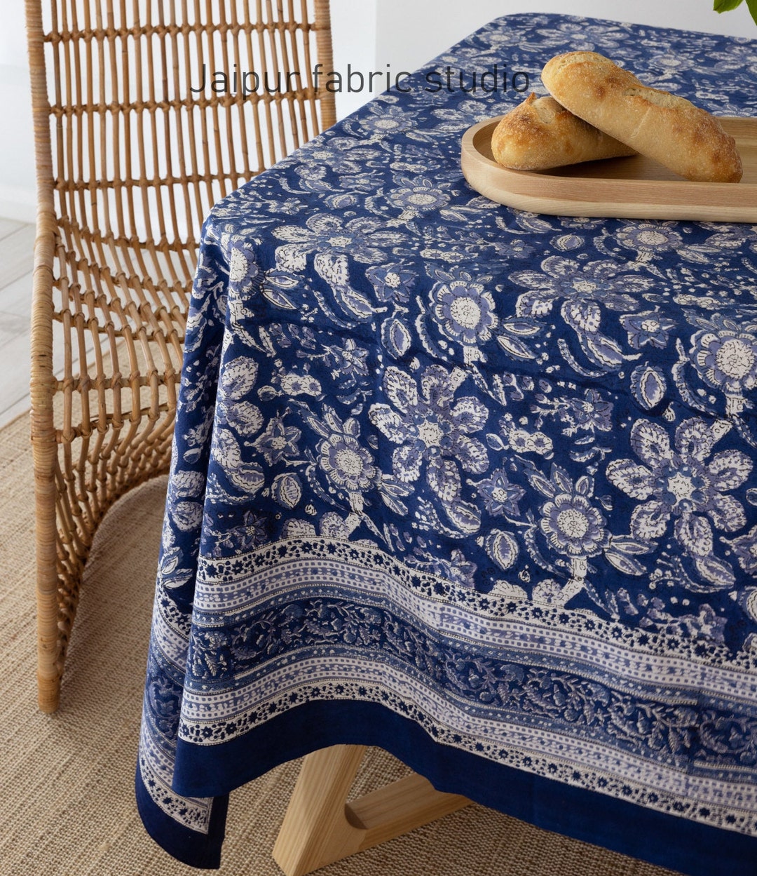 Indian Block Print Table Cloth, Floral Cotton Table Cover, Tablecloth 6 ...