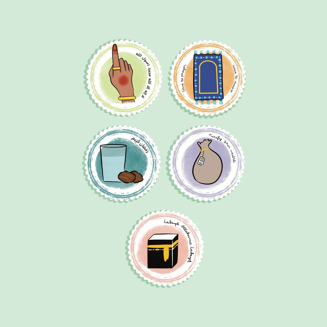 Pack of 5 Pillars of Islam Stickers Journal Stickers Hijabi Stickers ...