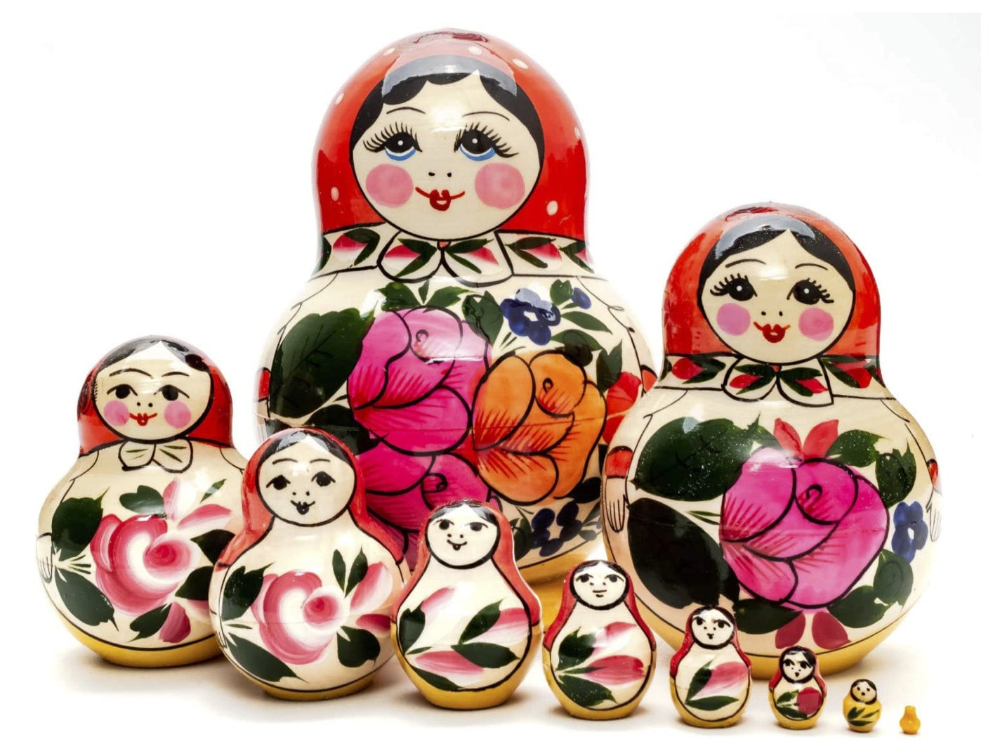 Matryoshka Semenovskaya Nesting Doll Red Head Round Shape 10 Pcs Inside ...