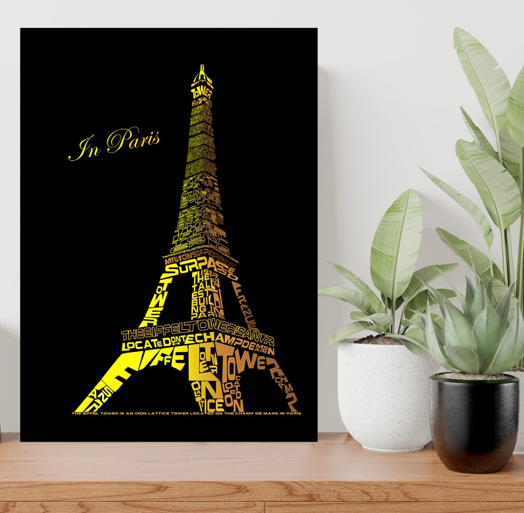 Eiffel Tower Paris Text Typography Large Poster Art Print Gift A0 A1 A2 ...