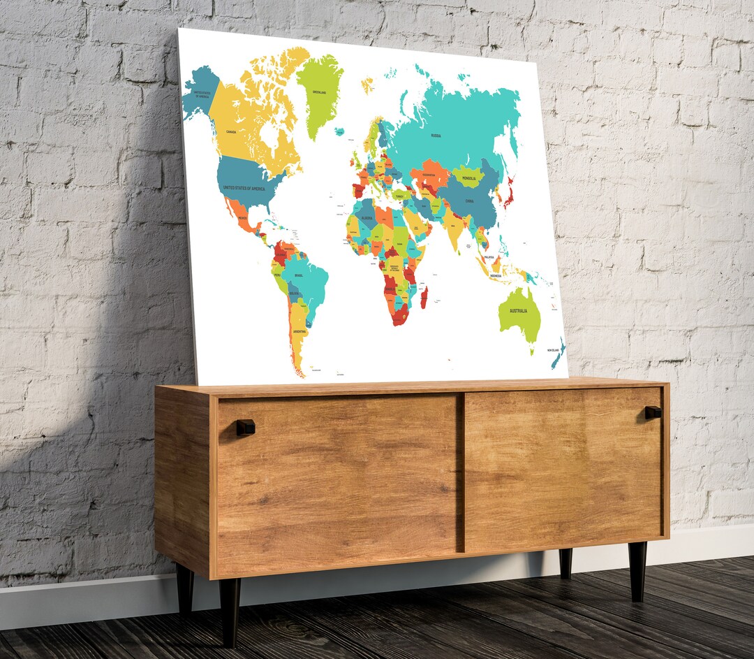 World Map Atlas Educational Large CANVAS Art Print Gift A0 A1 A2 A3 A4 ...