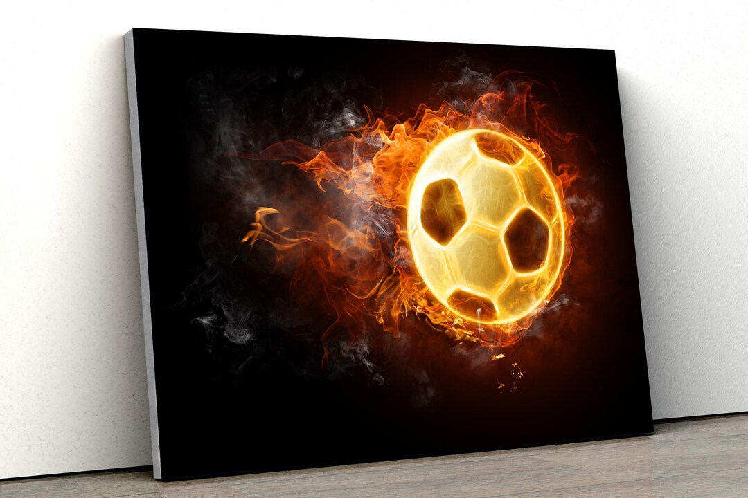 Soccer Football on Fire Flames Sport Large CANVAS Art Print Gift A0 A1 ...
