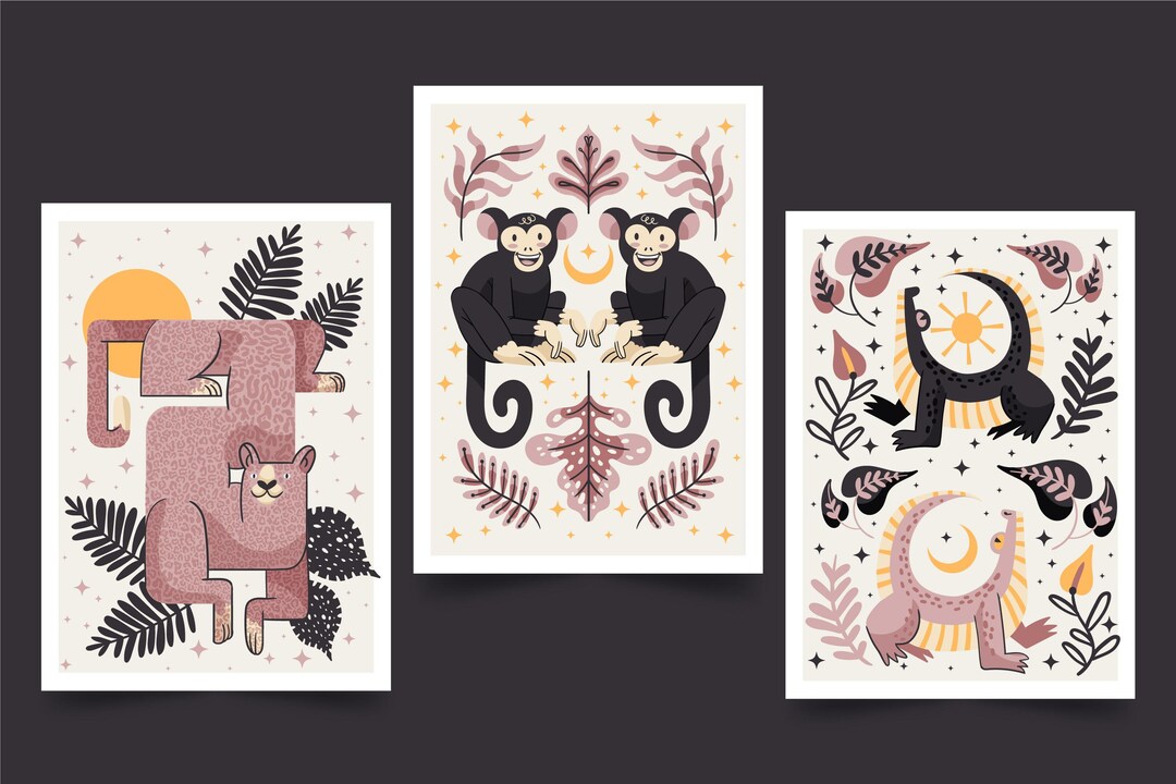 Set of 3 Boho Animal Modern Abstract Art Large Poster Print Gift - A0 ...