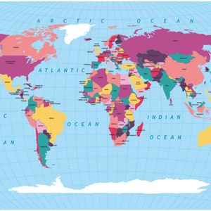 World Map Atlas Educational Large CANVAS Art Print Gift A0 A1 A2 A3 A4 ...