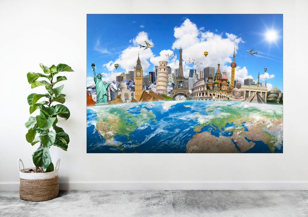 World Map of Famous Landmarks Large Poster Art Print Gift - A1 ...