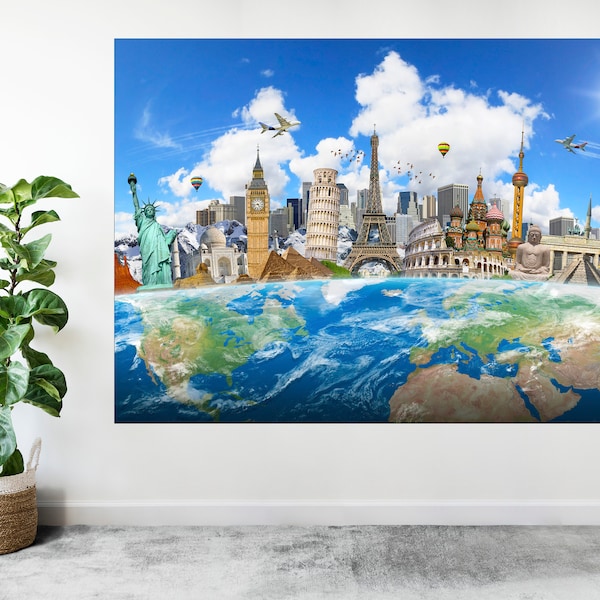 World Map of Famous Landmarks - Etsy