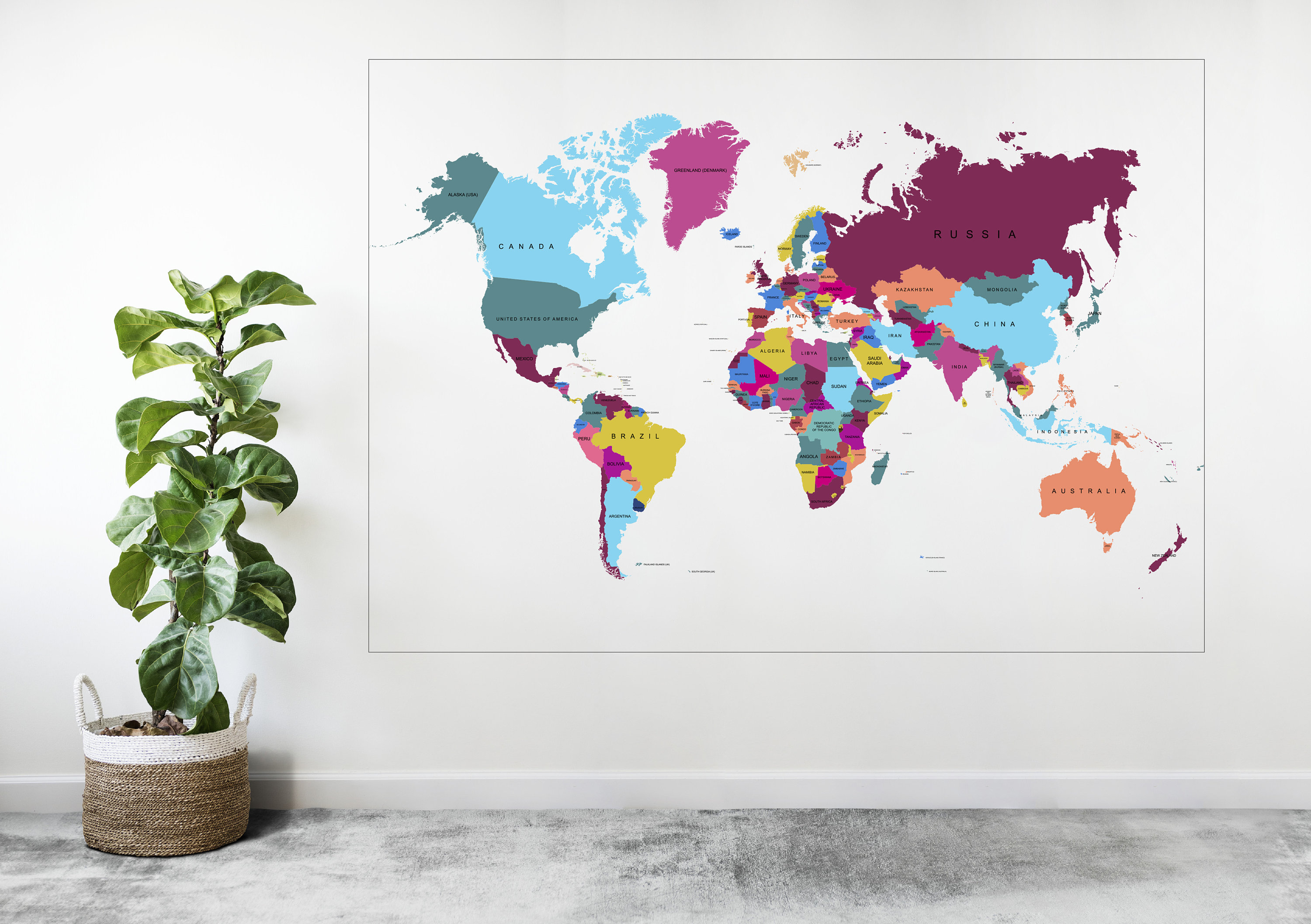 World Map Atlas Colourful Country Names Large Poster Art Print - Etsy UK