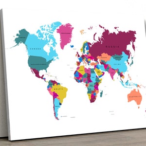 World Map Atlas Colourful Country Names Large CANVAS Art Print Gift A0 ...