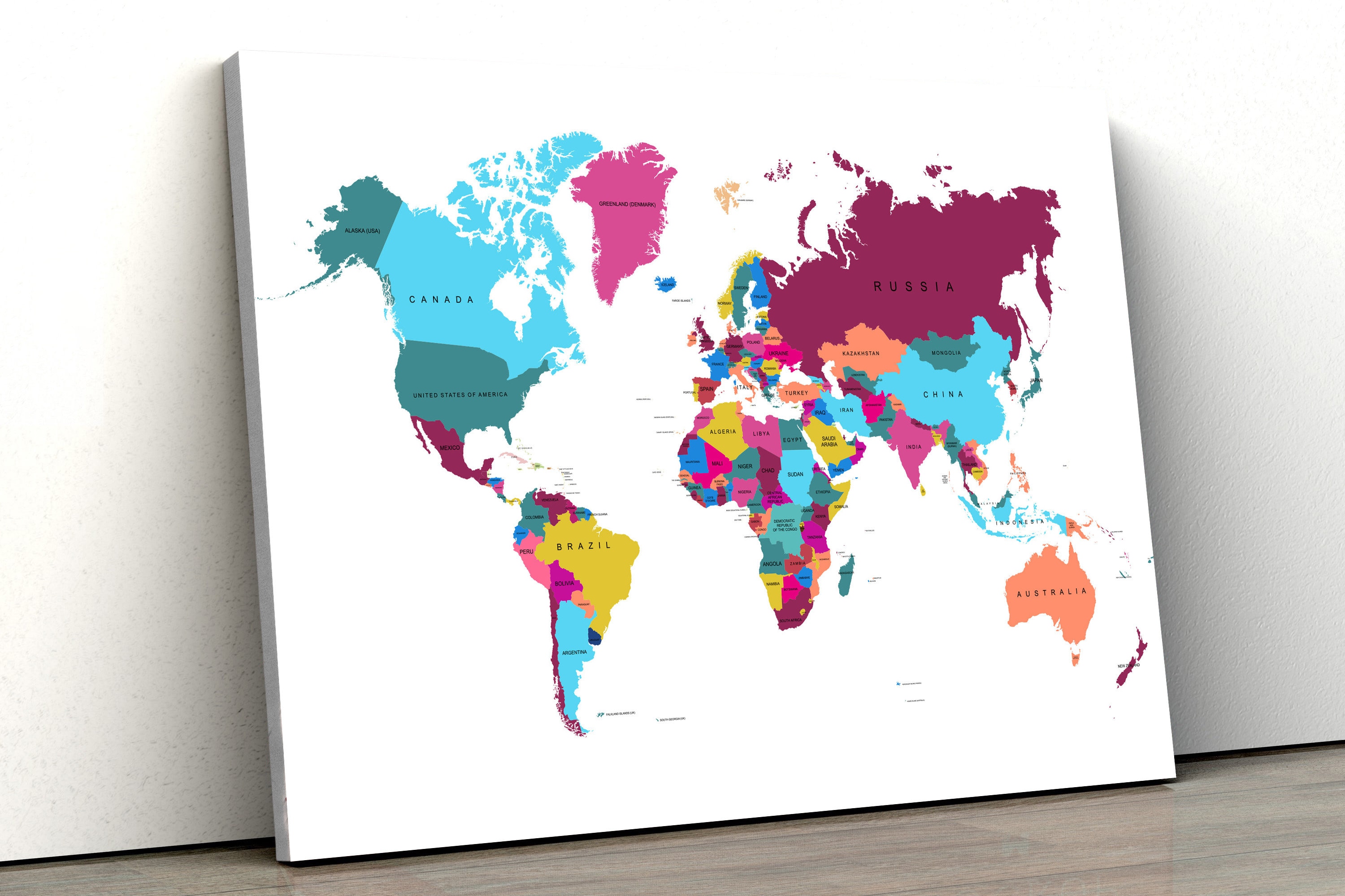 World Map Atlas Colourful Country Names Large CANVAS Art Print Gift A0 ...