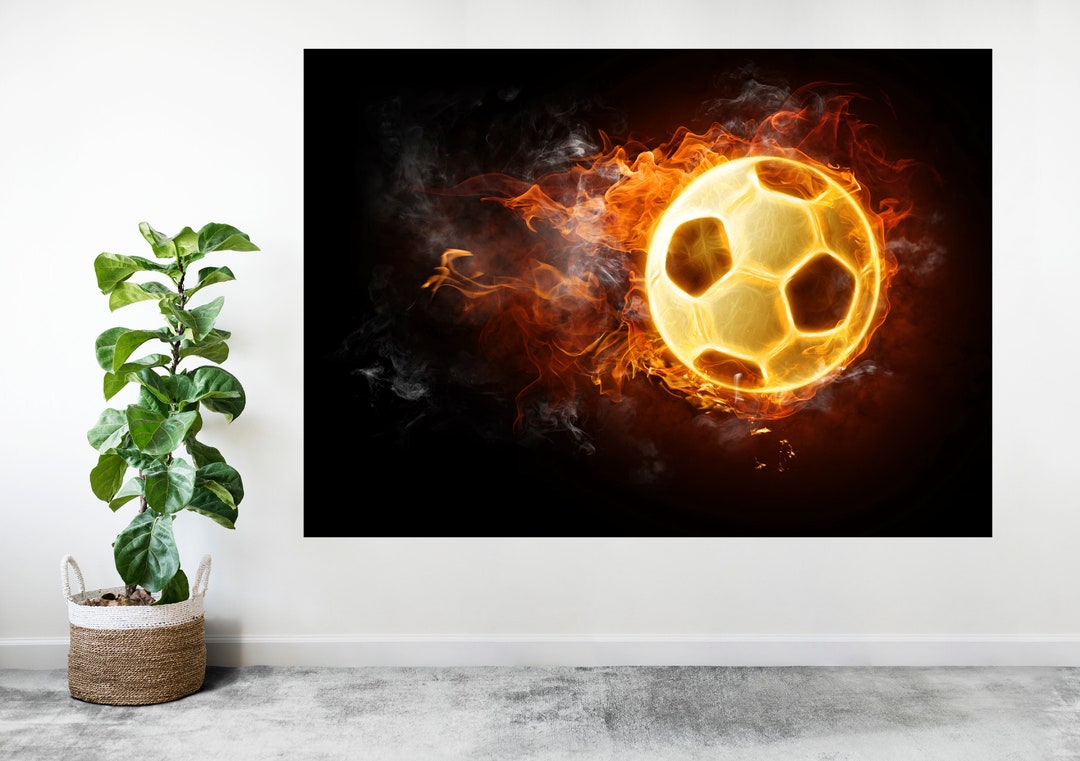 Soccer Football on Fire Flames Sport Large Poster Art Print Gift A0 A1 ...