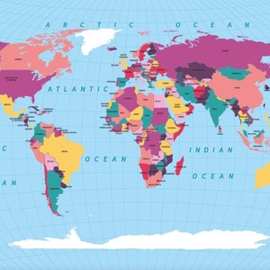 World Map Atlas Detailed Large Poster Art Print Custom Gift A0 A1 A2 A3 ...