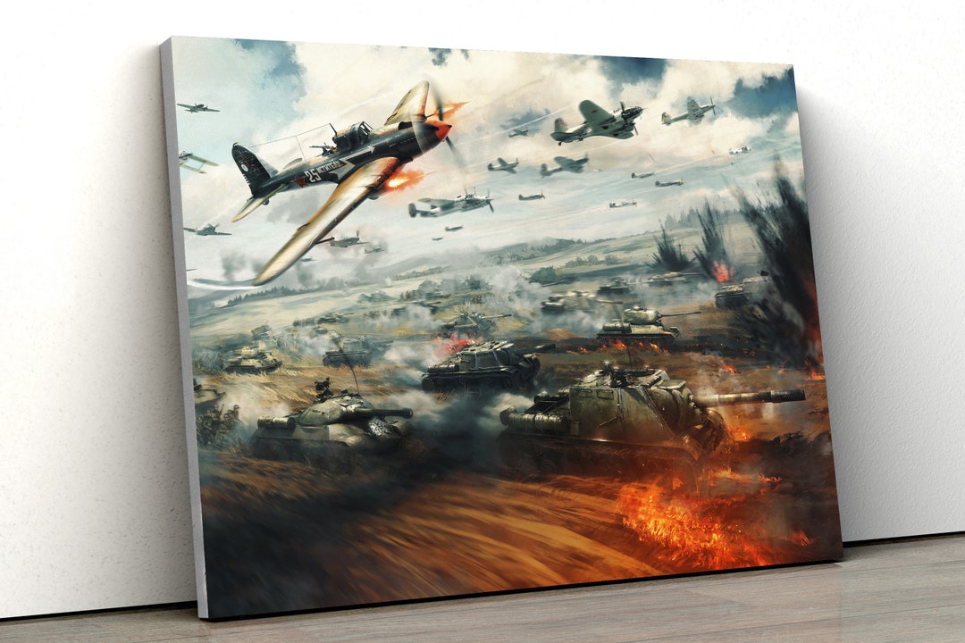 World War 2 Tank Fighter Jet Plane WWII Gaming Large CANVAS Wall Art ...