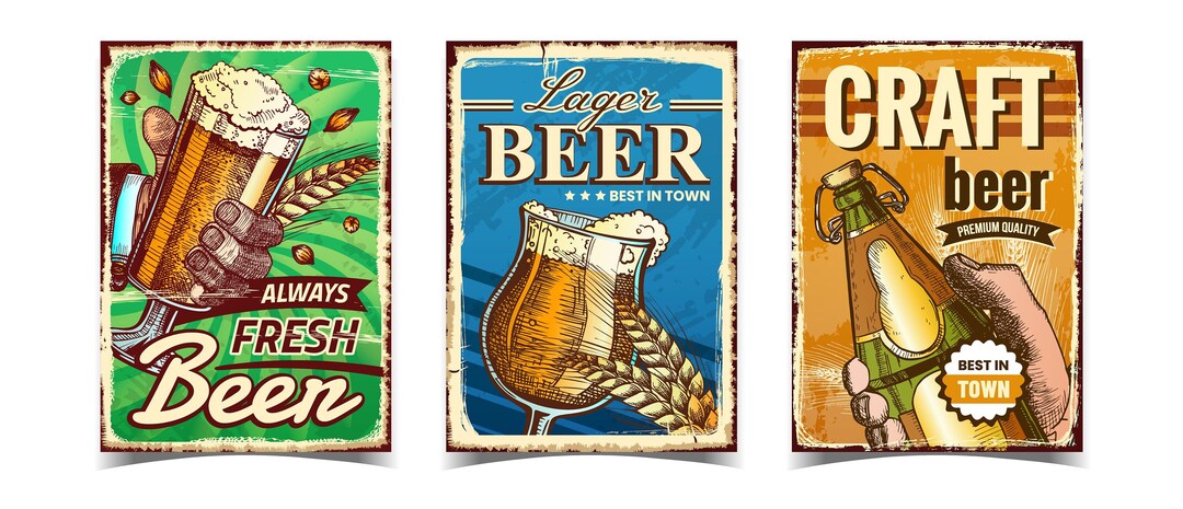 Set of 3 Vintage Beer Ale Pub Bar Man Cave Art Large Poster Print Gift ...