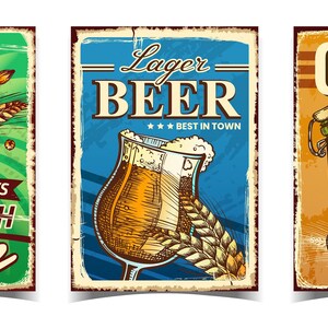 Set of 3 Vintage Beer Ale Pub Bar Man Cave Art Large Poster Print Gift ...