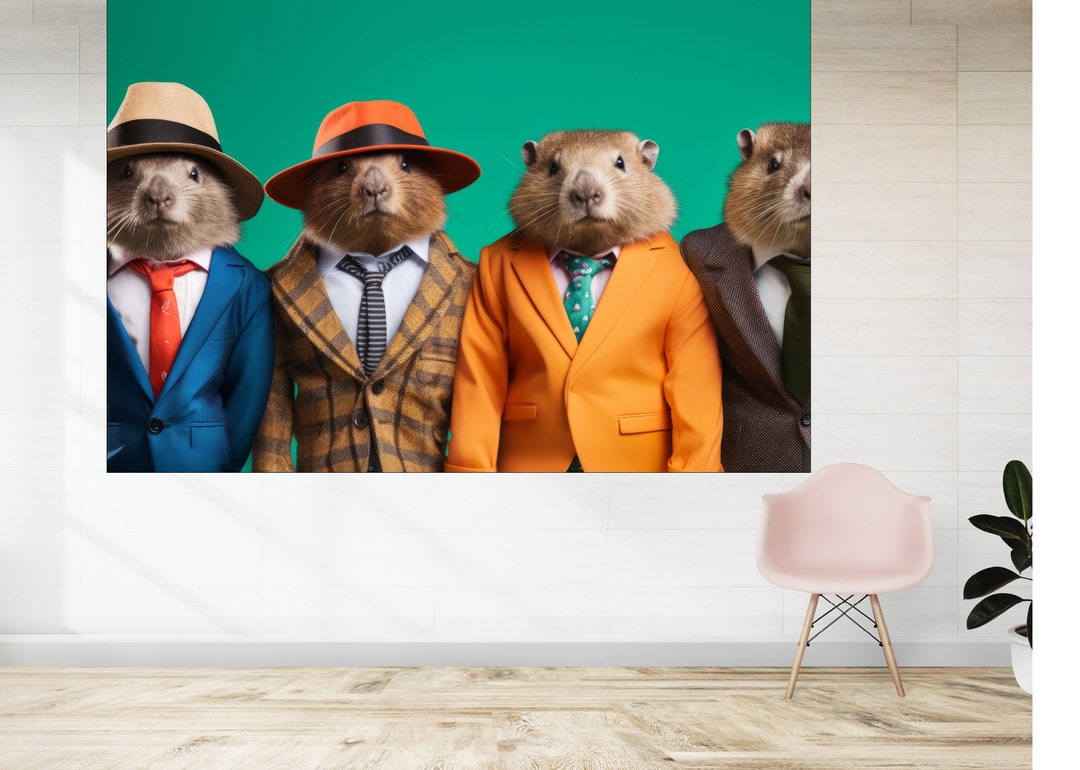 Funny Animals Beavers Wearing Clothes Wall Art Large Poster Print ...