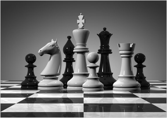 Chess Board Pieces Black and White Large Large CANVAS Art Print Gift A0 A1 A2 A3 A4 Etsy