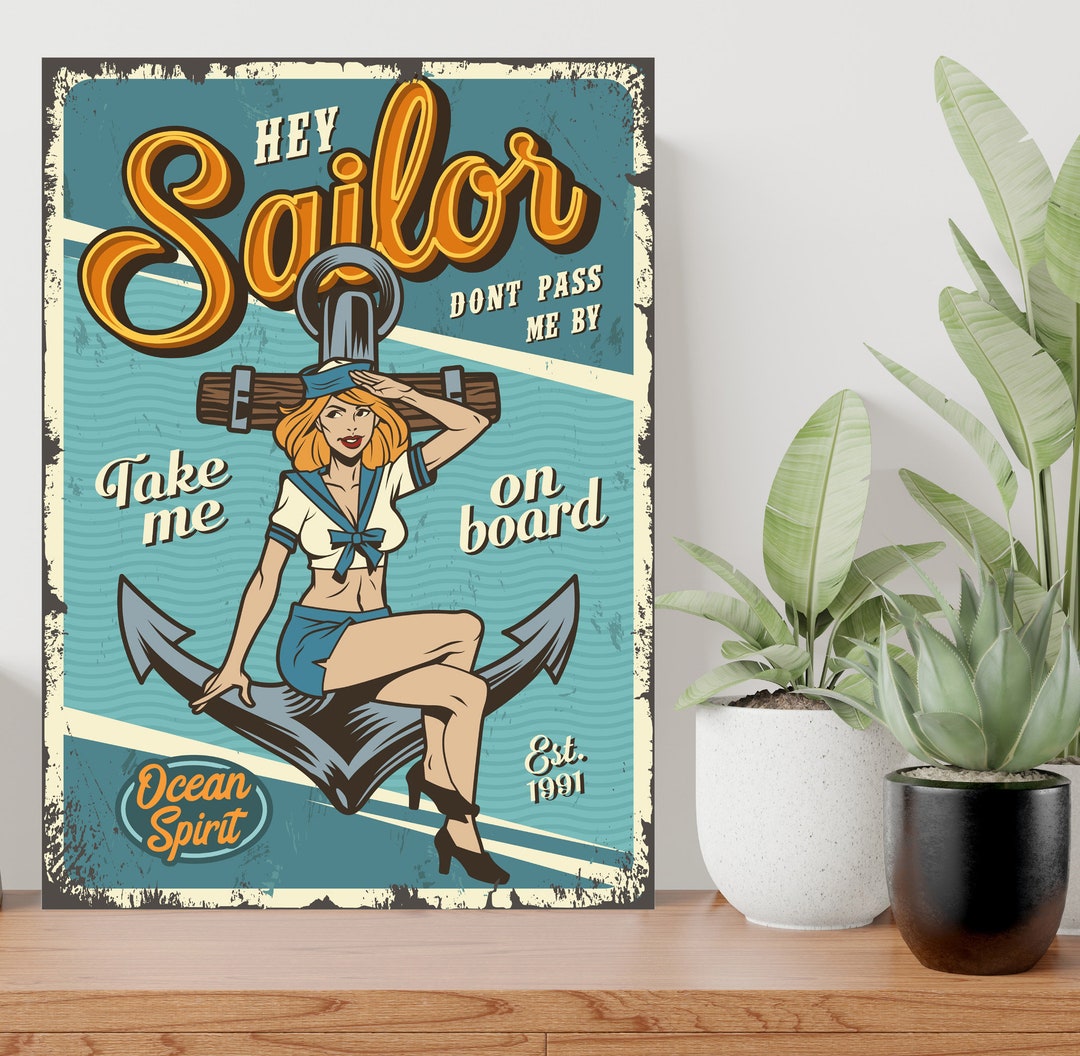 Vintage Sailor Pin up Girl Large Poster Art Print Gift A0 A1 A2 A3 A4 ...