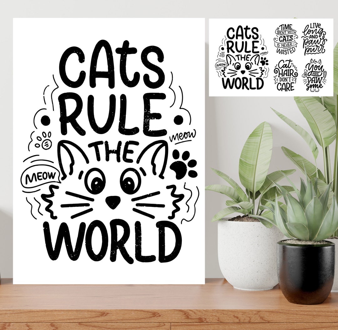 Cats Rule the World Funny Quote Poster Wall Art Print Custom Gift A0 A1 ...