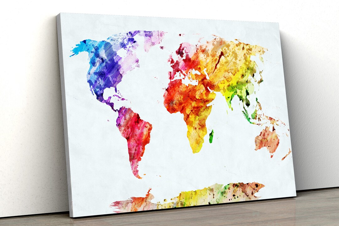 Watercolour Outline World Map Atlas Large CANVAS Art Print Gift A0 A1 ...