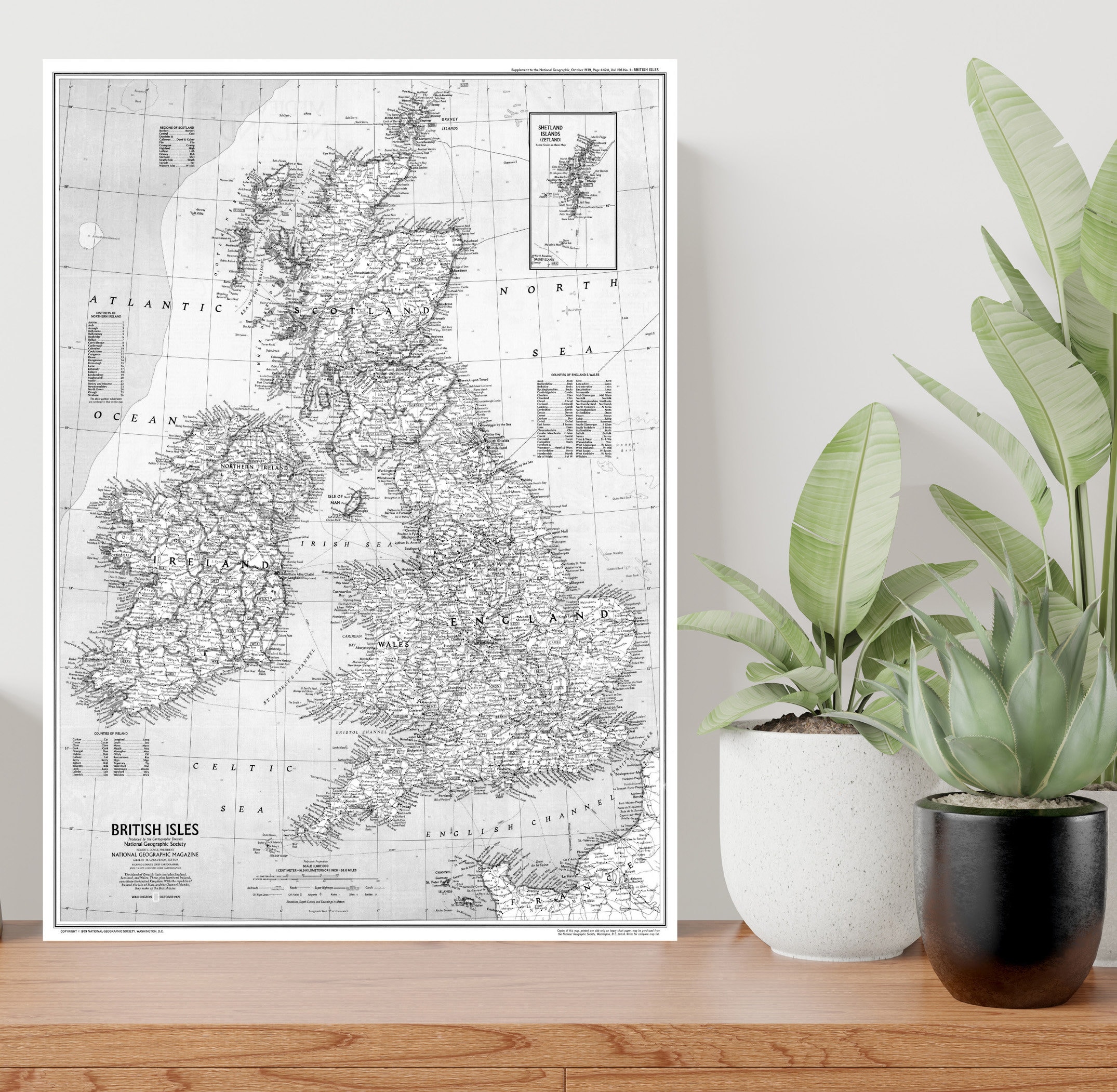 Map of Great Britain UK Large Poster Black & White Art Print Gift A0 A1 ...