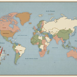 World Map Atlas Large Poster Art Print Gift A0 A1 A2 A3 A4 A5 - Etsy