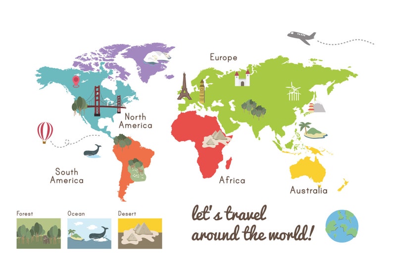 World Map Atlas Lets Travel Large Poster Art Print Gift A1 - Etsy