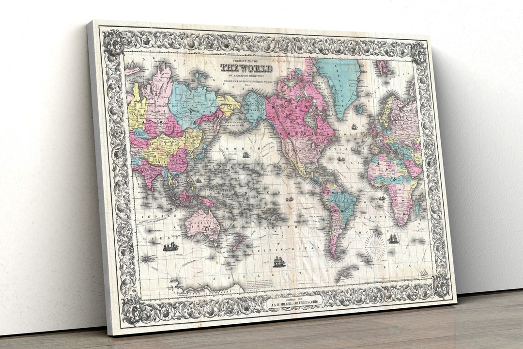 Vintage Old Style World Map Atlas Large CANVAS Art Print Gift A0 A1 A2 ...
