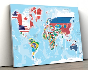 World Map National Country Flags Large Poster Art Print Custom | Etsy UK