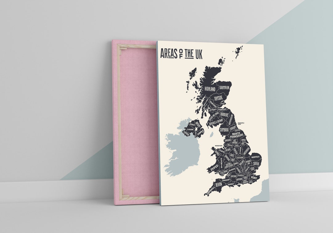 Map of the UK Great Britain Educational Large CANVAS Art Print Gift A0 ...