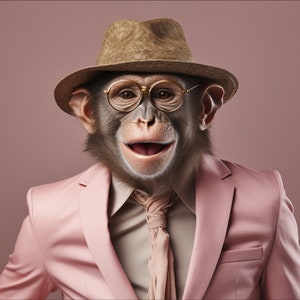Funny Animals Monkey Chimp Wearing a Suit Clothing Wall Art Large ...