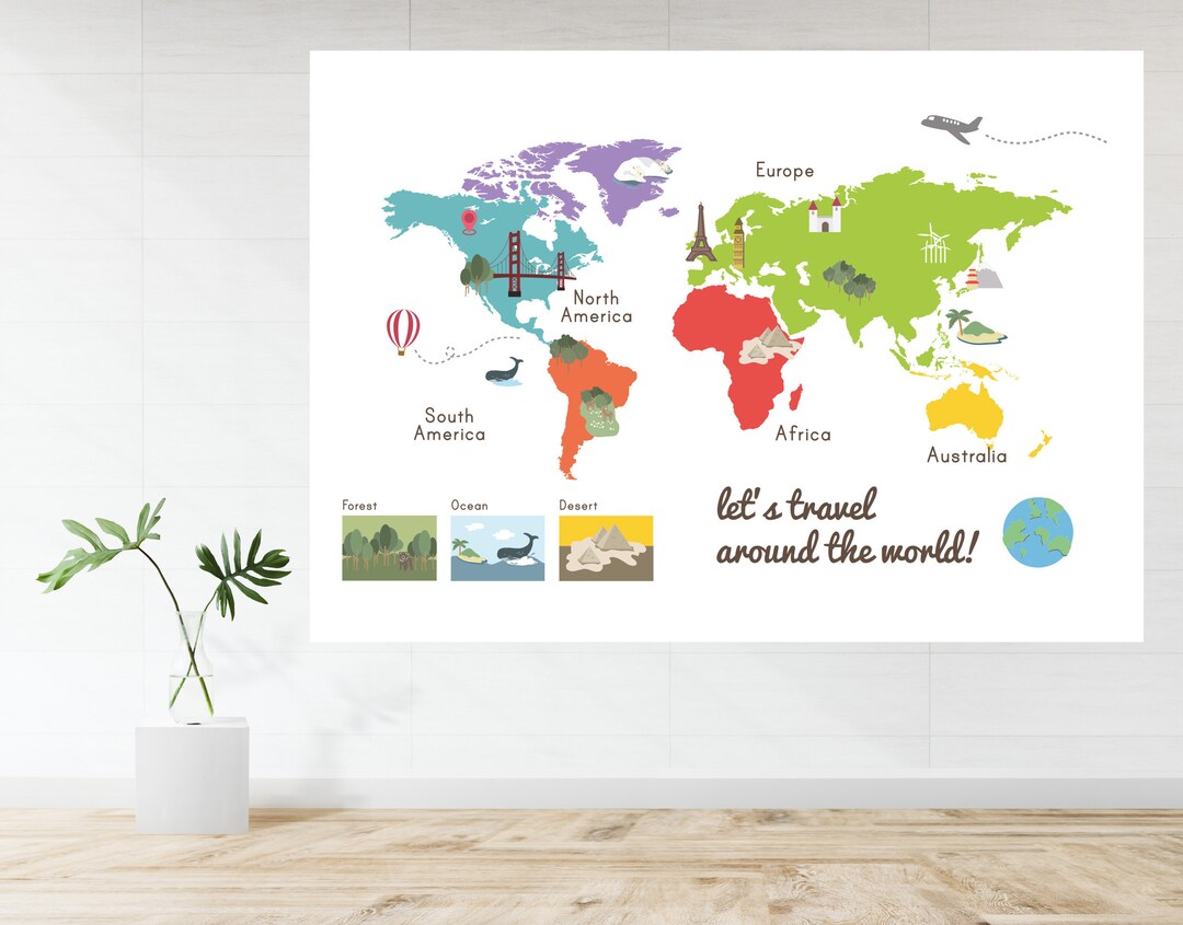 World Map Atlas Lets Travel Large Poster Art Print Gift A0 A1 A2 A3 A4 ...