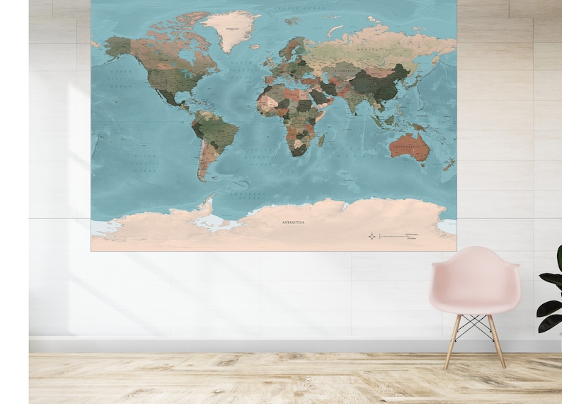 World Map Atlas Detailed Large Poster Art Print Custom Gift A0 A1 A2 A3 ...