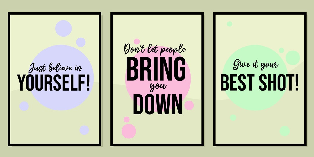 Set of 3 Motivational Inspirational Feel Good Quotes Art Large Poster ...