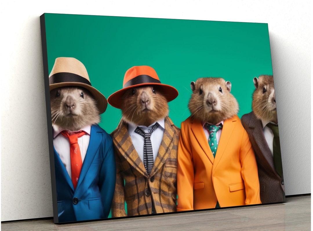 Funny Animals Beavers Wearing Clothes Wall Art Large CANVAS Print Gift ...