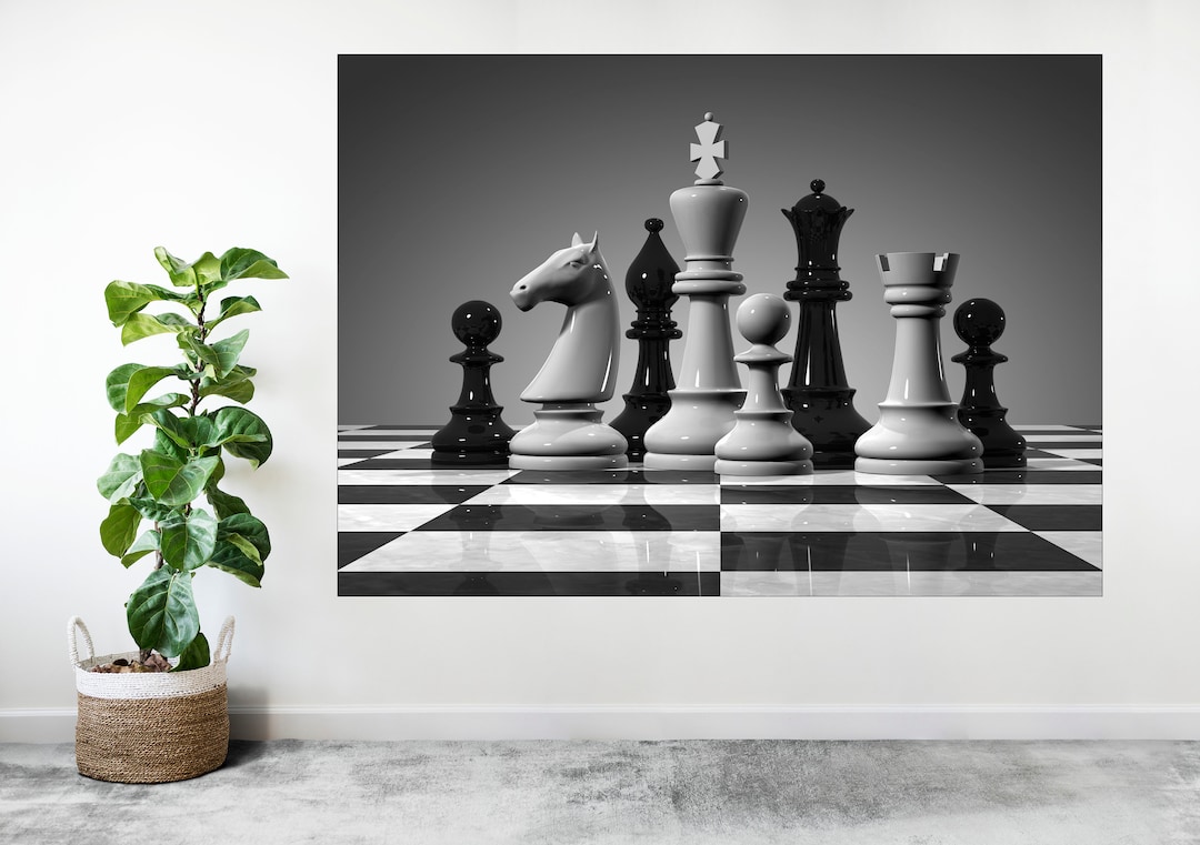 Chess Board Pieces Black and White Large Poster Art Print Gift A0 A1 A2 ...