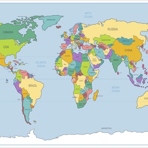Simple World Map Atlas Large Poster Art Print Custom Gift A0 A1 A2 A3 ...