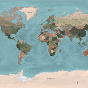 World Map Atlas Detailed Large Poster Art Print Custom Gift A0 A1 A2 A3 ...