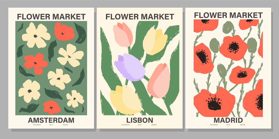 Set of 3 Flower Market Boho Large Poster Art Print Gift - A0 A1 A2 A3 ...