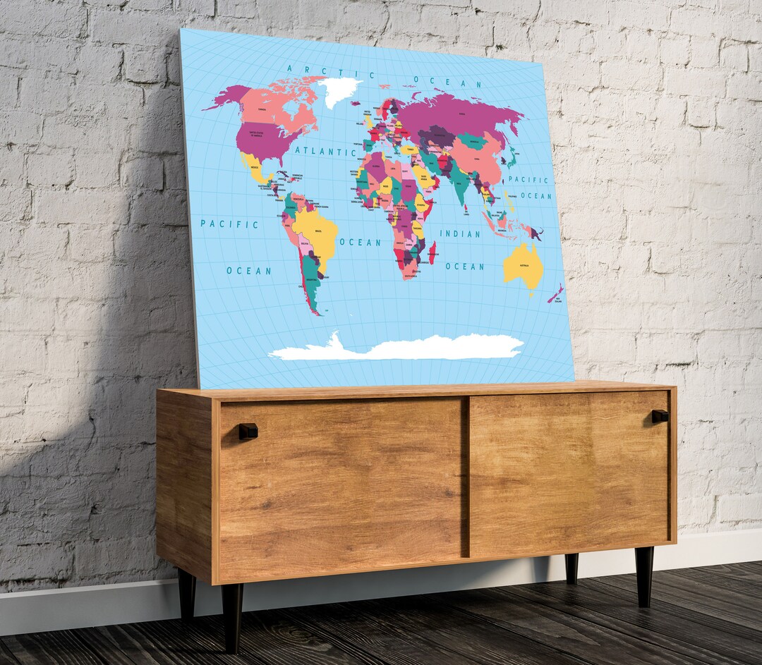World Map Atlas Educational Large CANVAS Art Print Gift A0 A1 A2 A3 A4 ...