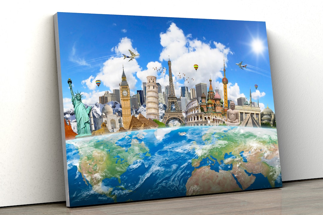 World Map of Famous Landmarks Large CANVAS Art Print Gift A0 A1 A2 A3 ...