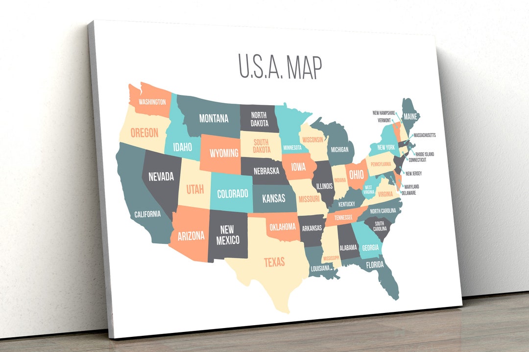 Map of the USA States Large CANVAS Art Print Gift A0 A1 A2 A3 A4 - Etsy