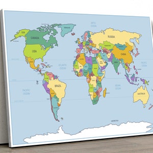 Simple World Map Atlas Large CANVAS Art Custom Print Gift A0 A1 A2 A3 ...