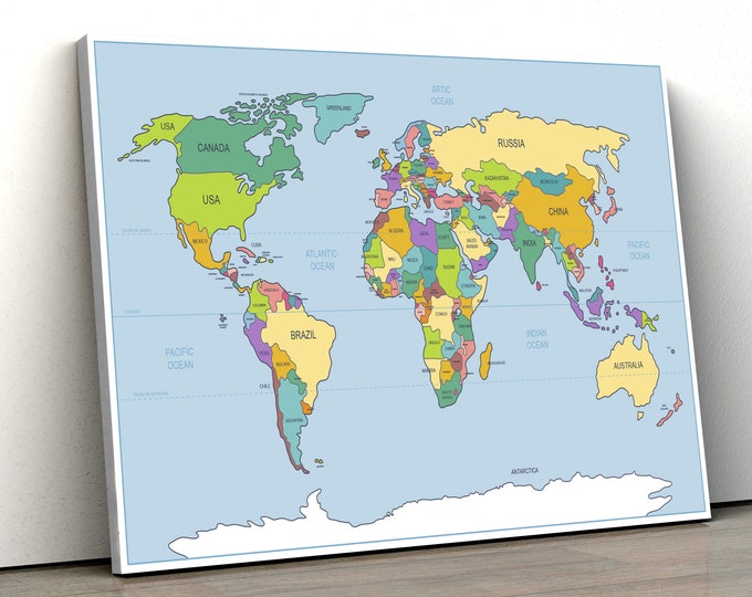 Simple World Map Atlas Large CANVAS Art Custom Print Gift A0 A1 A2 A3 ...