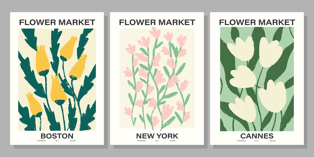 Set of 3 Flower Market Boho Large Poster Art Print Gift - A0 A1 A2 A3 ...