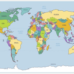 Simple World Map Atlas Large CANVAS Art Custom Print Gift A0 A1 A2 A3 ...