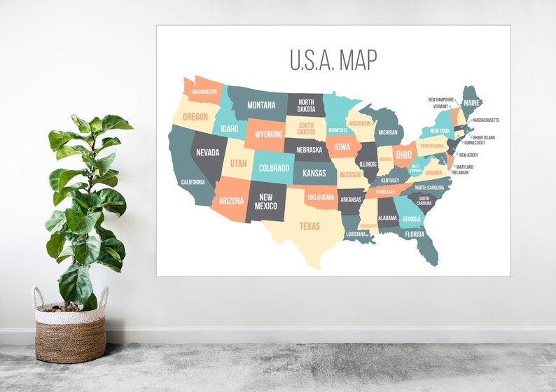 Map of the USA States Large Poster Art Print Gift A0 A1 A2 A3 A4 A5 - Etsy
